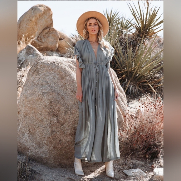 Dresses | New Boho Flowy Gauze Plunge Maxi Gauze Cover Up Dress Summer ...
